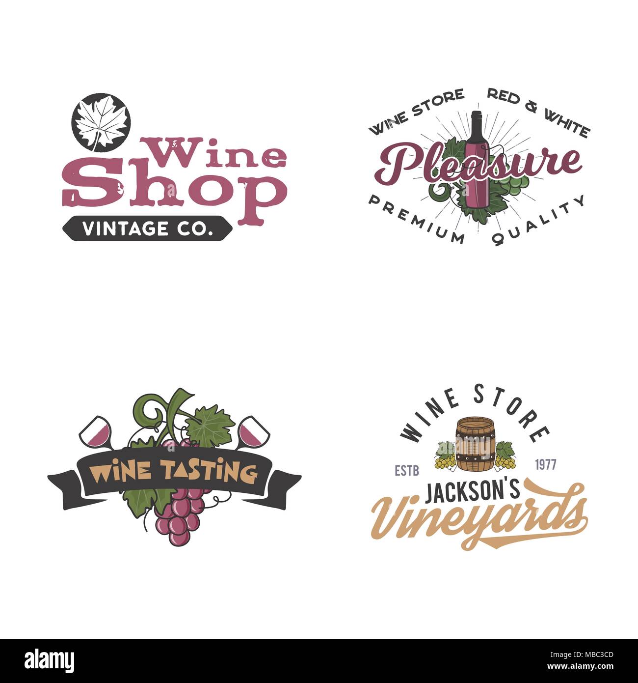 Logos, étiquettes de vin. Winery, boutique de vins, vignobles badges ...