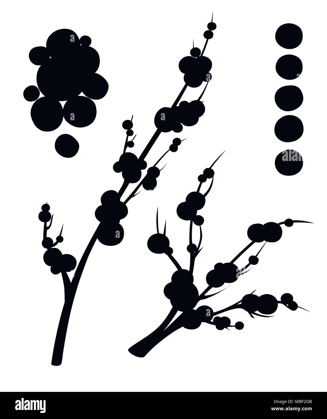 Silhouette noire. Collection de gui de Noël. Branches sans feuilles de ...