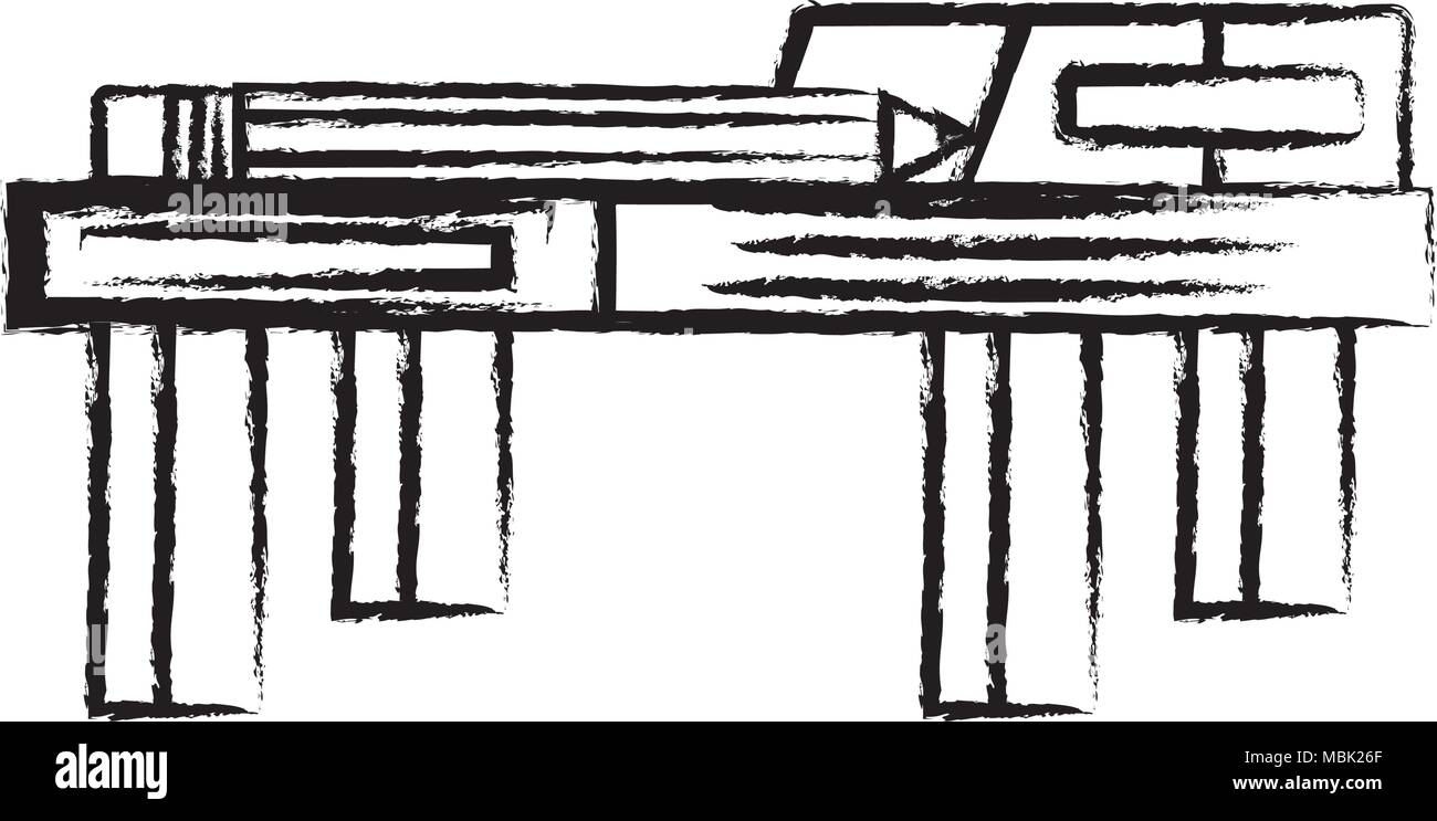 Table de dessin avec crayon et icône de livre sur fond blanc, vector ...