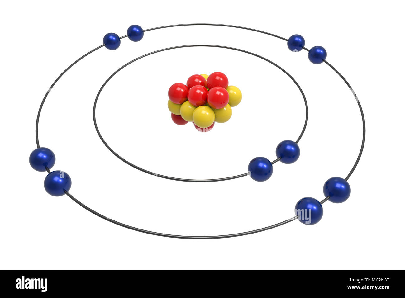 Modèle de Bohr de l'atome de néon avec proton, neutron et électron. La ...