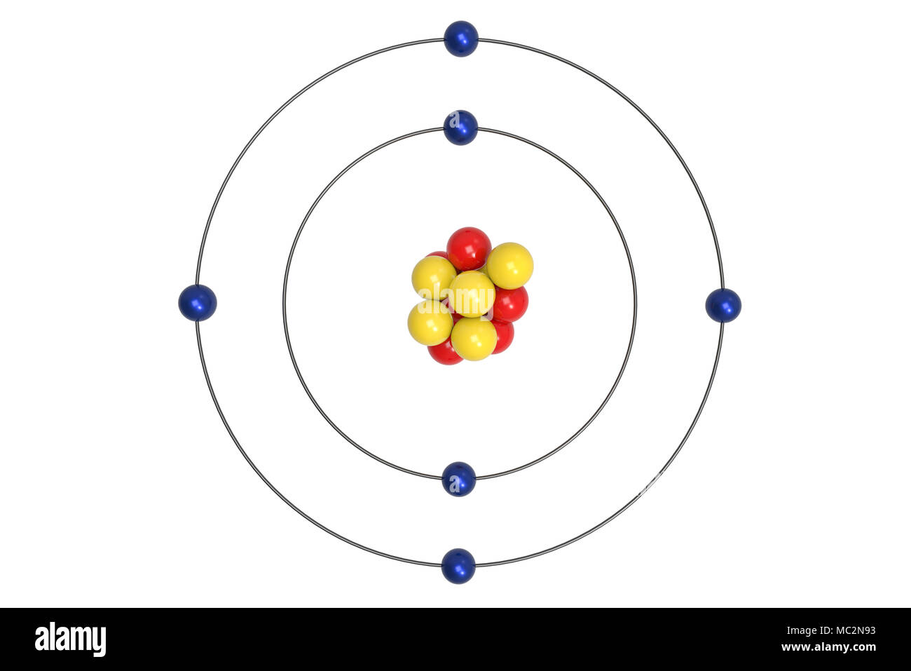 Le modèle de Bohr de l'atome de carbone avec des neutrons, protons et ... Le modèle de Bohr de l'atome de carbone avec des neutrons, protons et ...