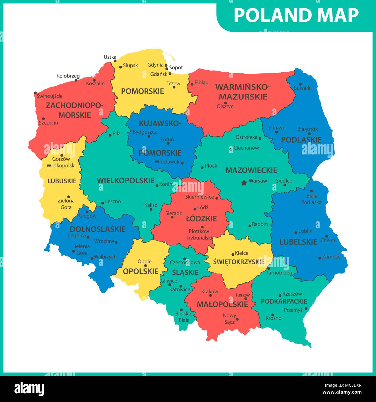 La carte détaillée de la Pologne avec les régions ou États et villes ...