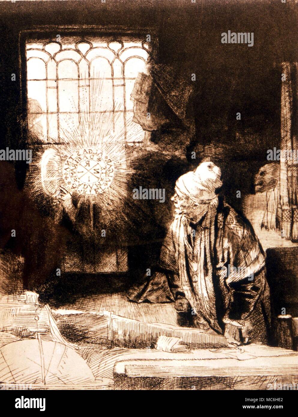 Amulettes - Faust avec une amulette et magic mirror. Eau-forte de ...