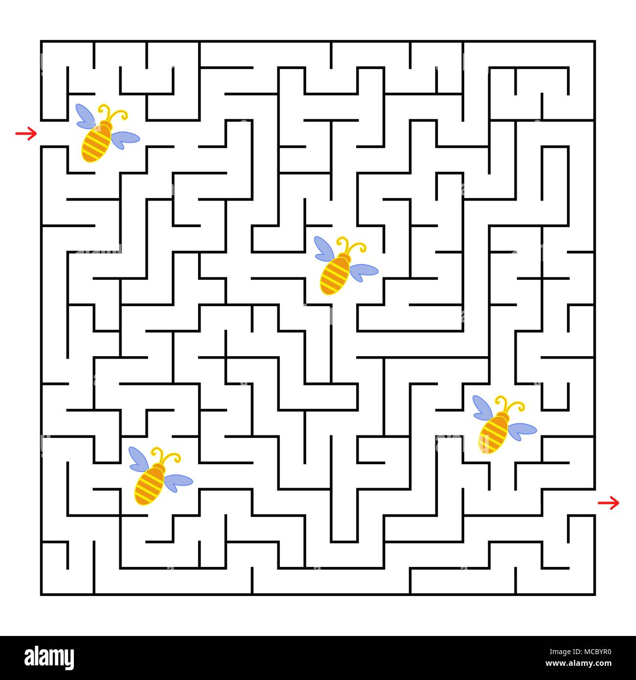 Un labyrinthe carré. Recueillir toutes les abeilles et trouver un moyen ...