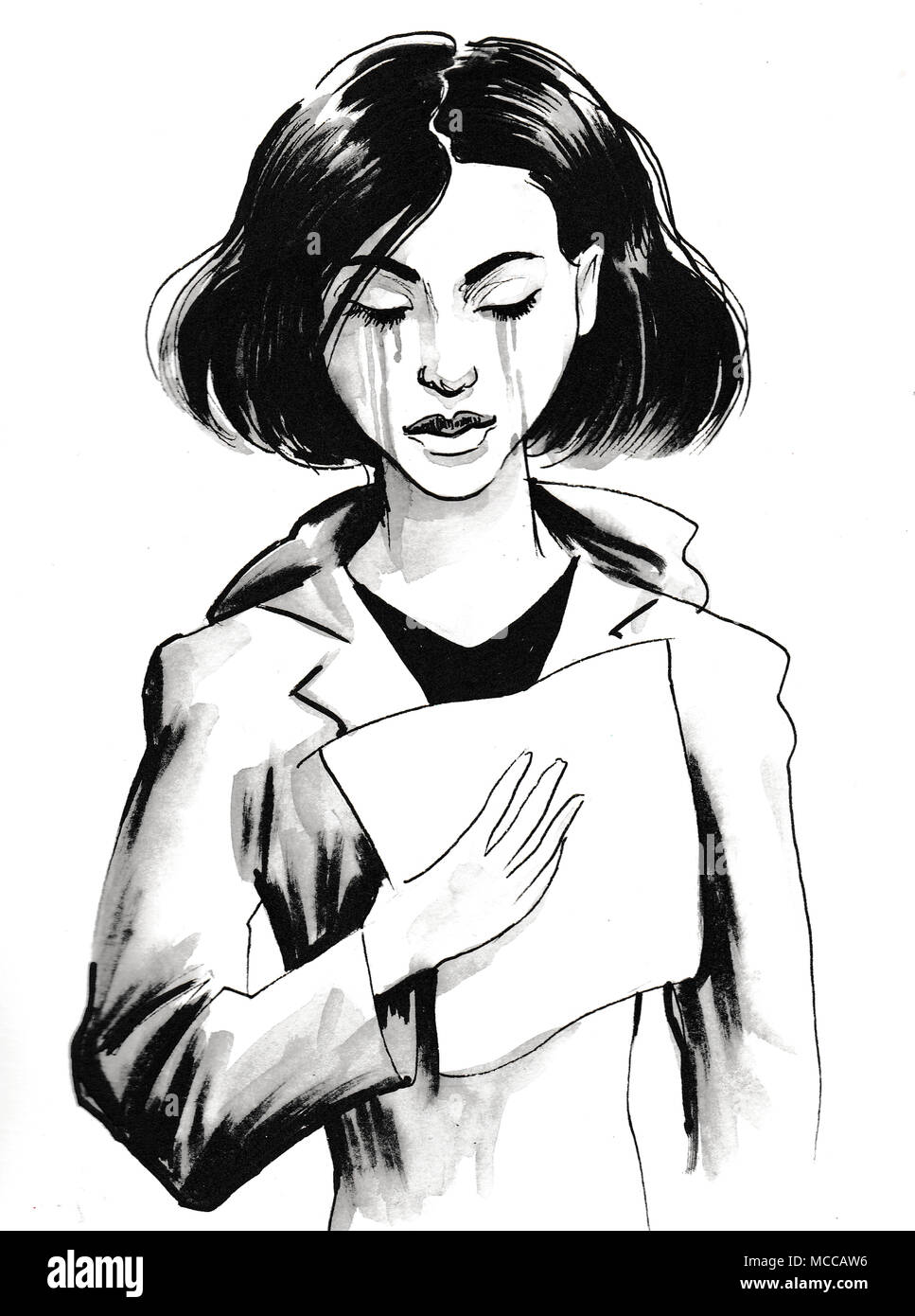 Dessin de femme qui pleure Banque d'images détourées - Alamy