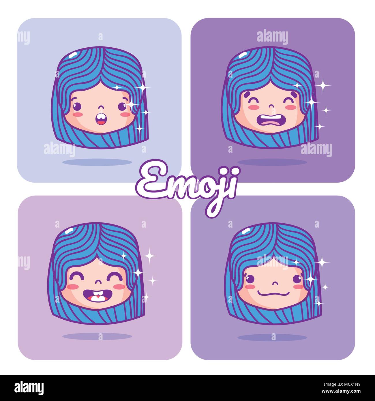 Emoji emoticon smiley vector set girl Banque d'images vectorielles ...