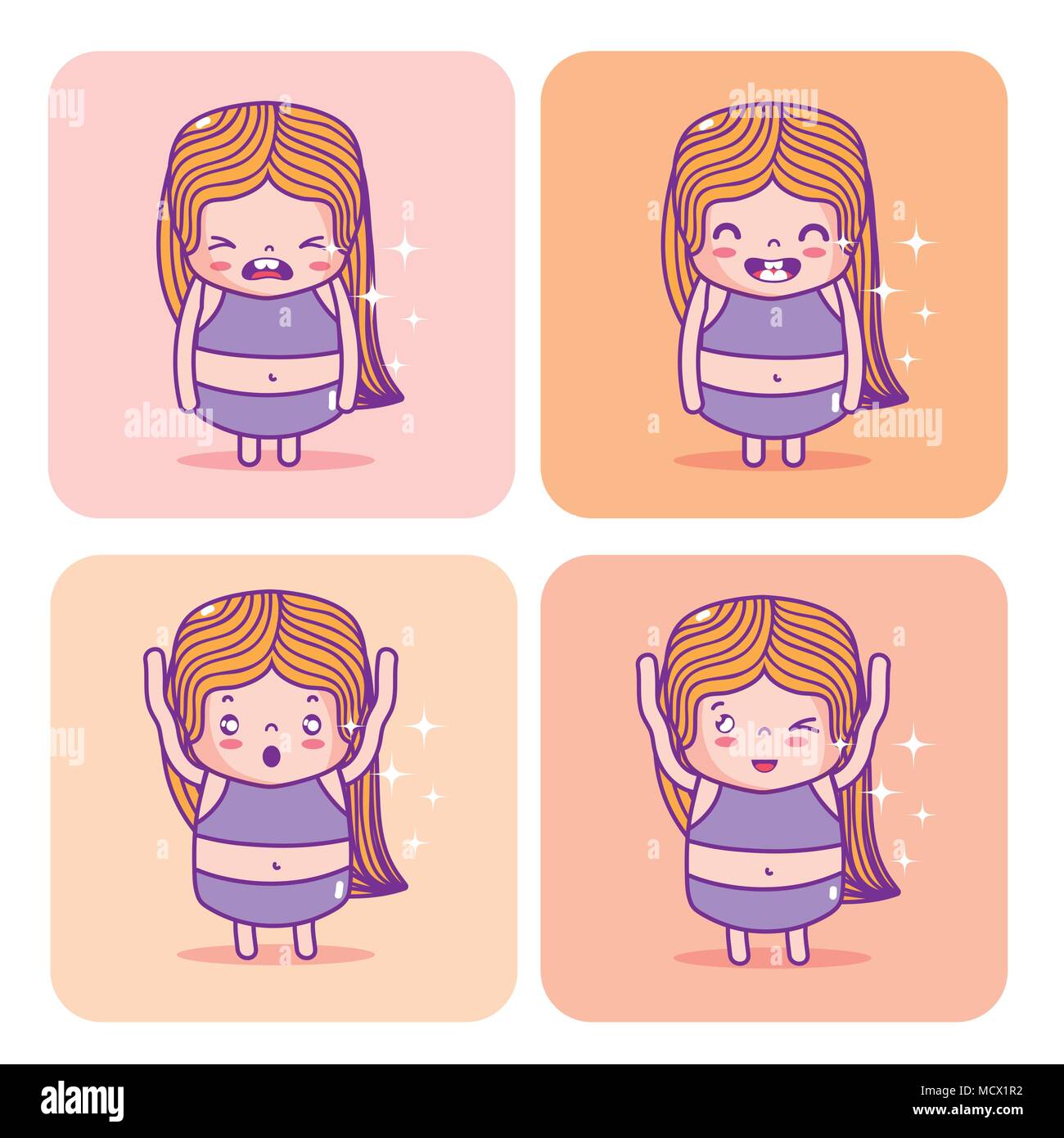 Emoji emoticon smiley vector set girl Banque d'images détourées - Alamy