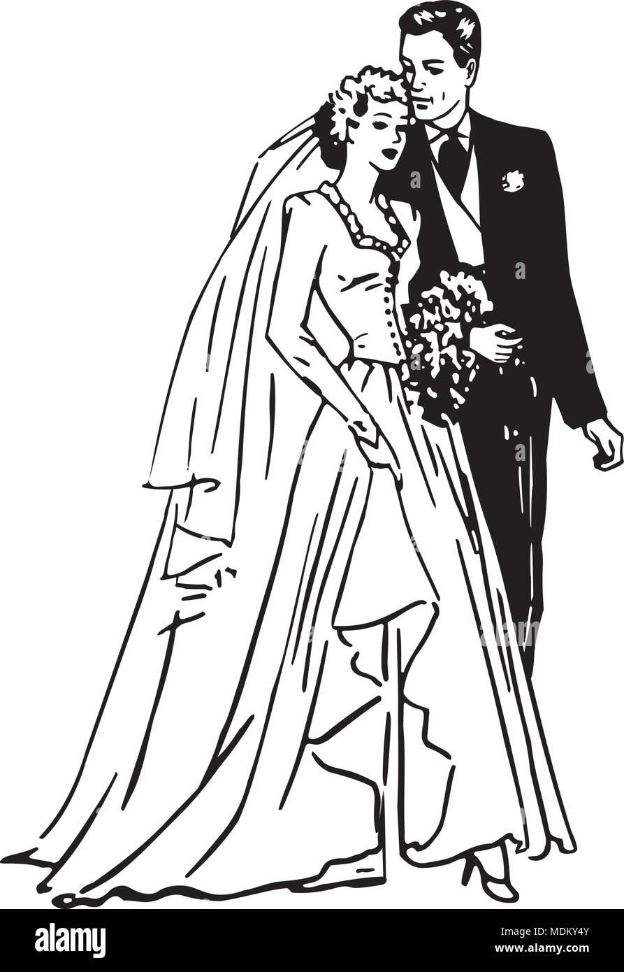Mariée et le marié - Retro Clipart Illustration Image Vectorielle Stock ...