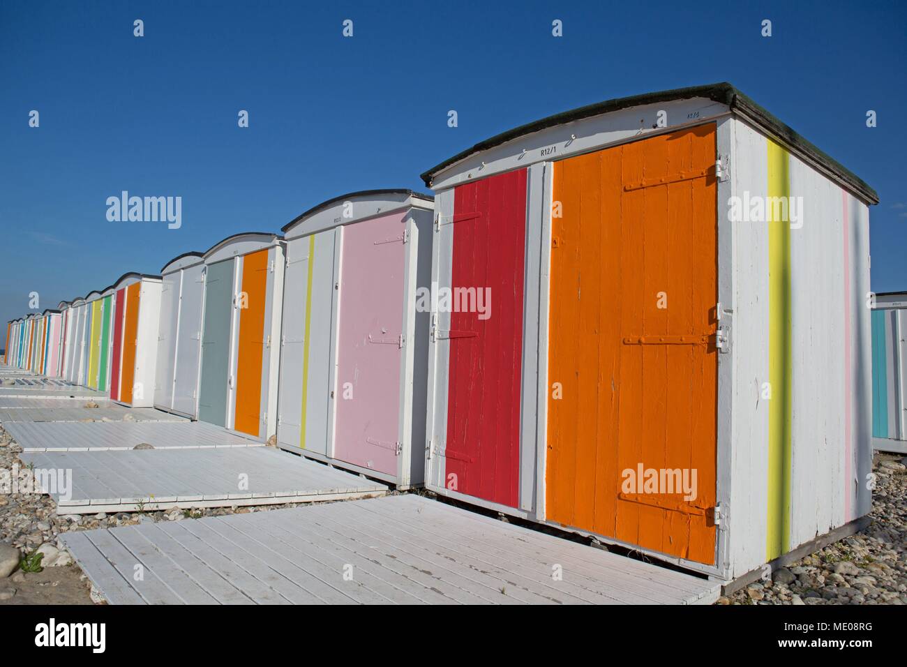France, Normandie, Seine Maritime, Le Havre, plage, cabines de plage ...