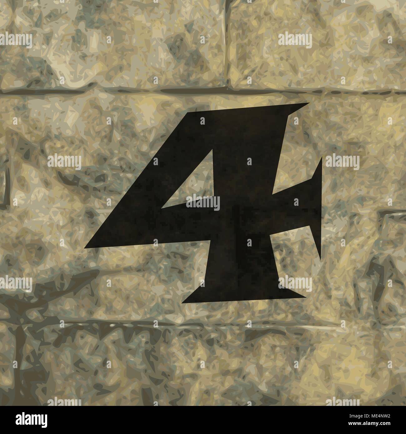 L'icône numéro quatre symbole sur un mur de pierre. Vector illustration ...