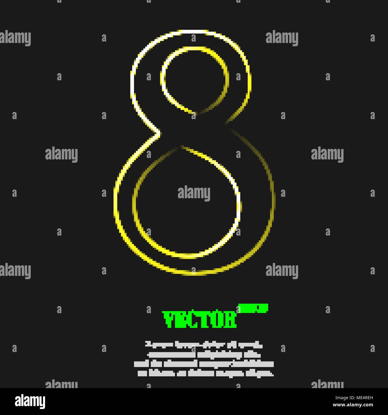 L'icône numéro huit symbole avec effet de néon jaune. Vector ...