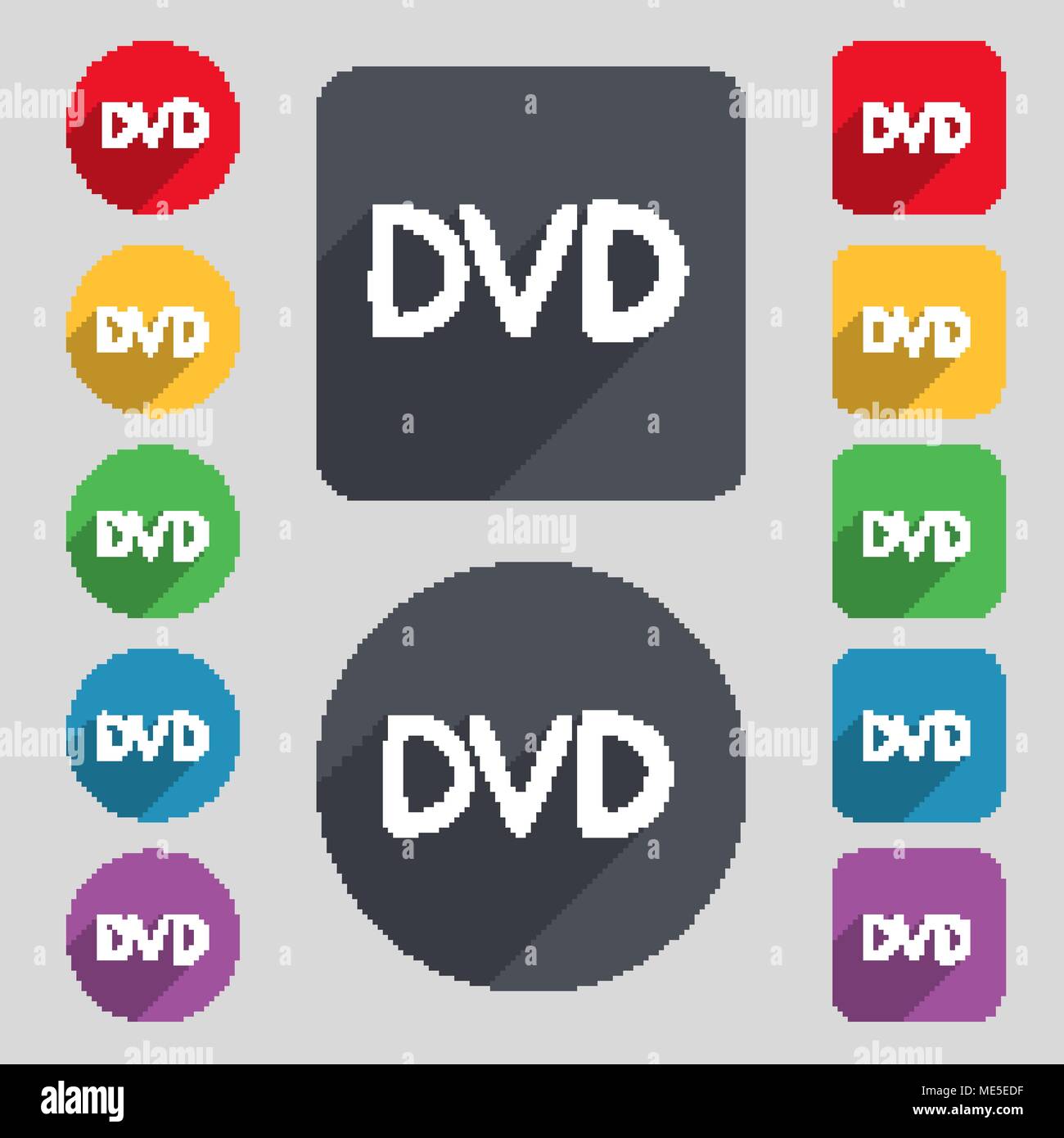 L'icône dvd signe. Un ensemble de 12 boutons de couleur et d'ombre ...