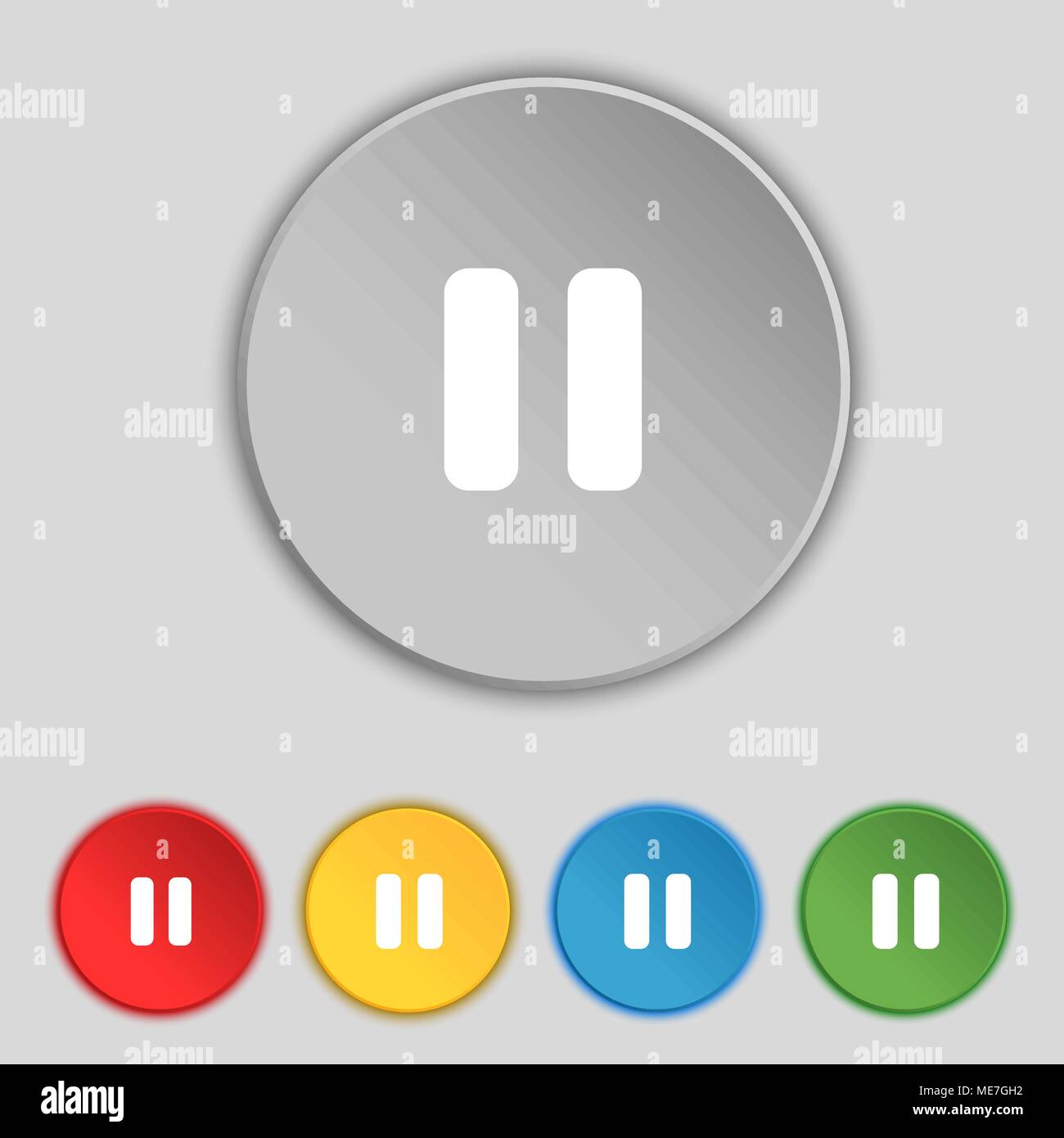 L'icône pause signe. Symbole sur cinq boutons plats. Vector ...