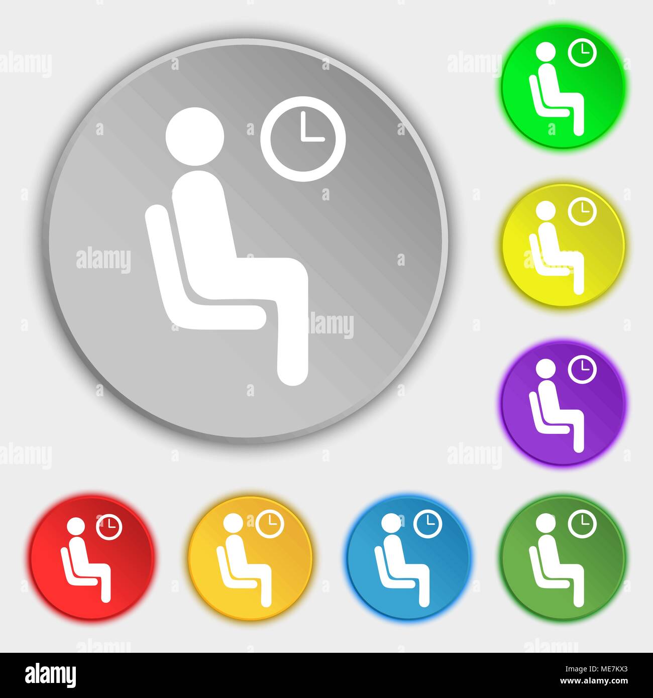 L'icône d'attente signe. Symbole sur cinq boutons plats. Vector ...