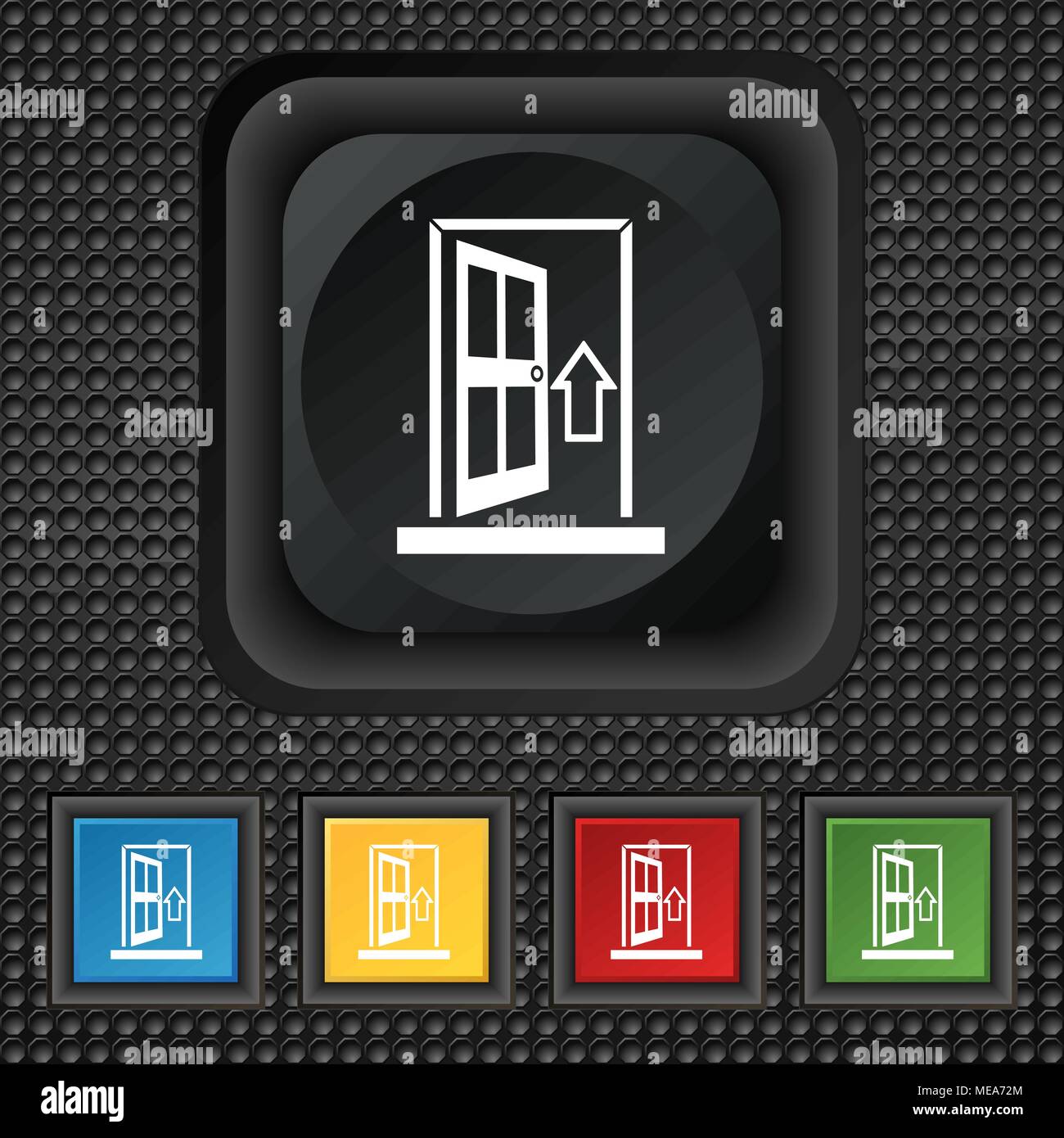 Porte, entrer ou sortir signe. L'icône colorée sur les boutons carré ...