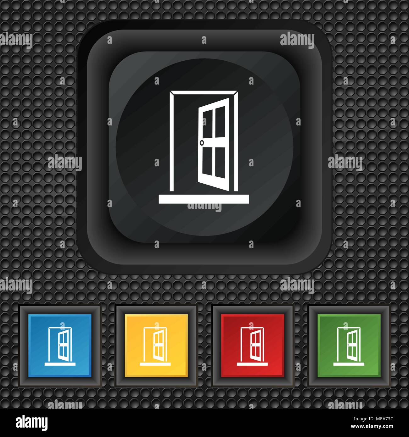 Porte, entrer ou sortir signe. L'icône colorée sur les boutons carré ...