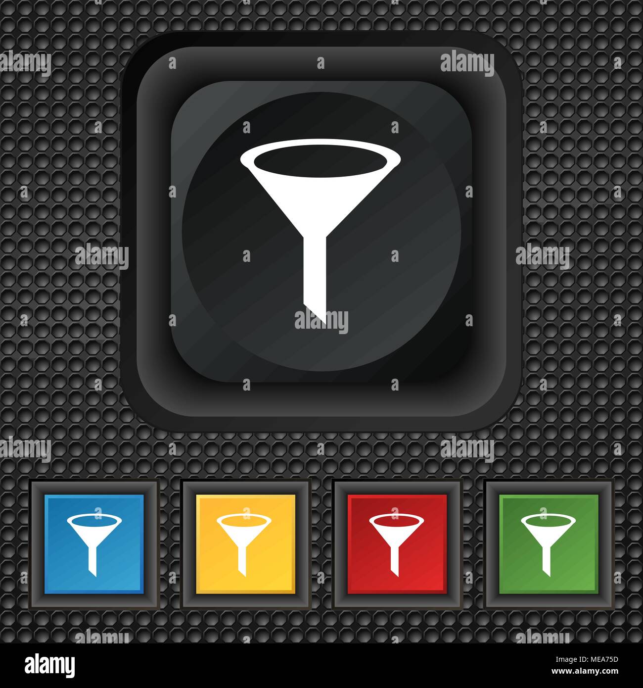 Icône entonnoir signe. boutons colorés au carré symbole noir sur la ...