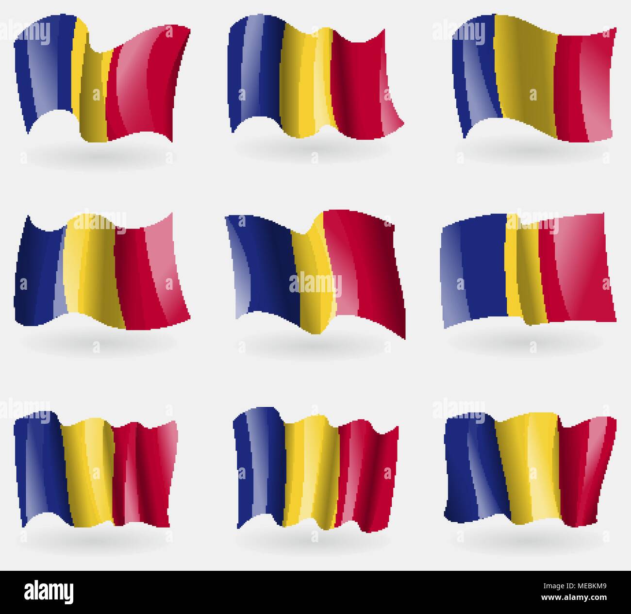 Ensemble de drapeaux de la Roumanie dans l'air. Vector illustration ...