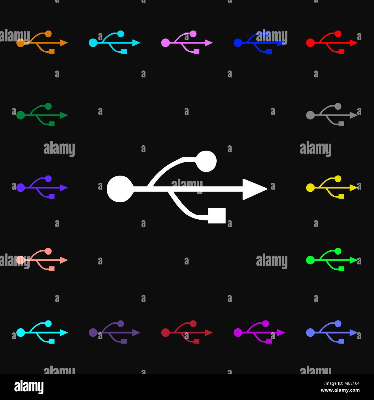 L'icône USB signe. Beaucoup de symboles colorés pour votre conception ...