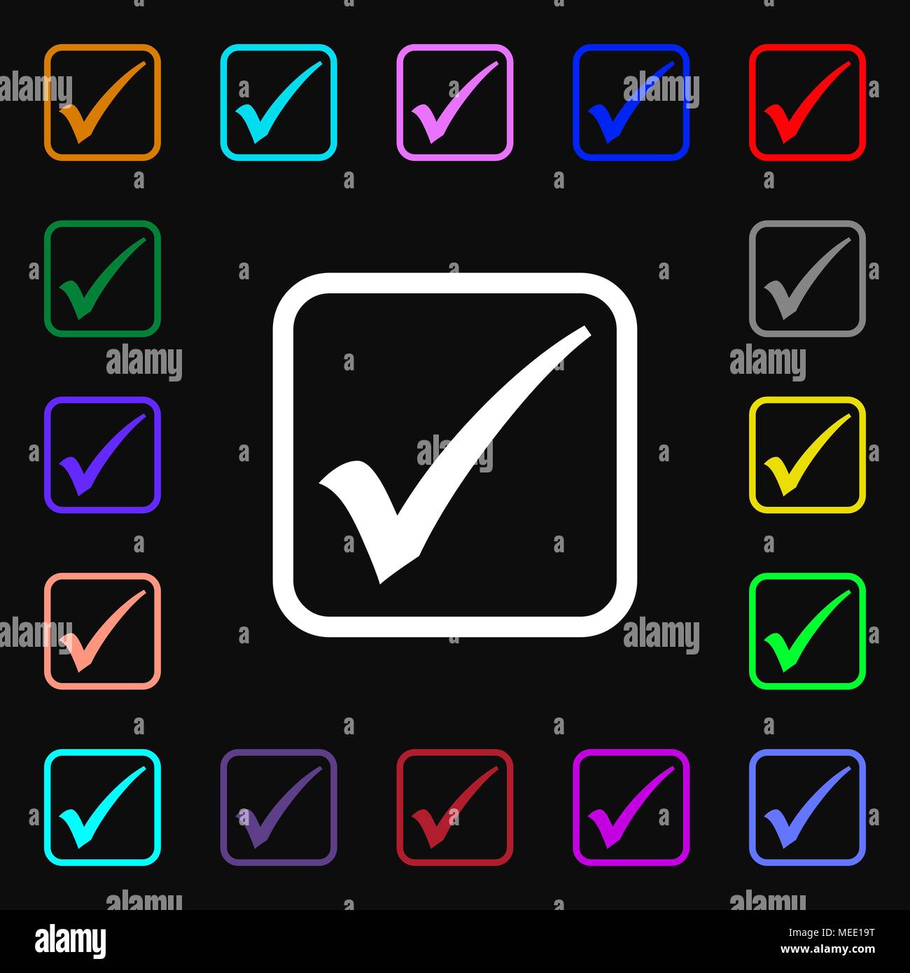 Une icône de validation signe. Beaucoup de symboles colorés pour votre ...