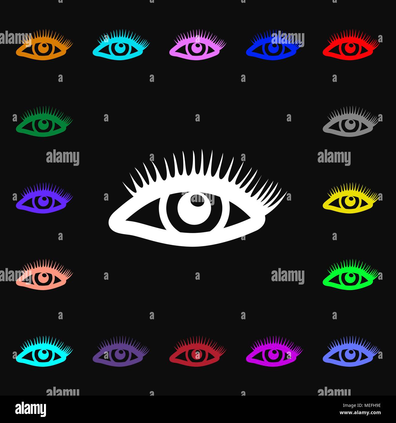 L'icône de cils signe. Beaucoup de symboles colorés pour votre ...