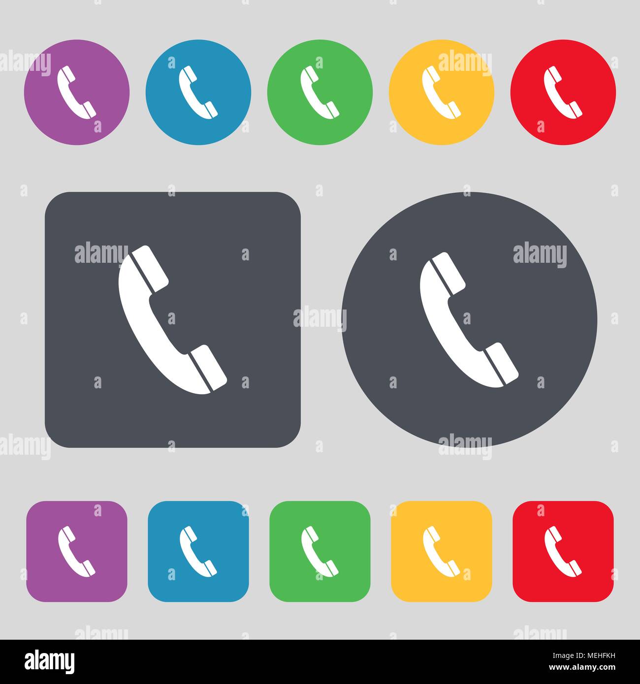 L'icône Appel signe. Un ensemble de 12 boutons de couleur. Modèle plat ...