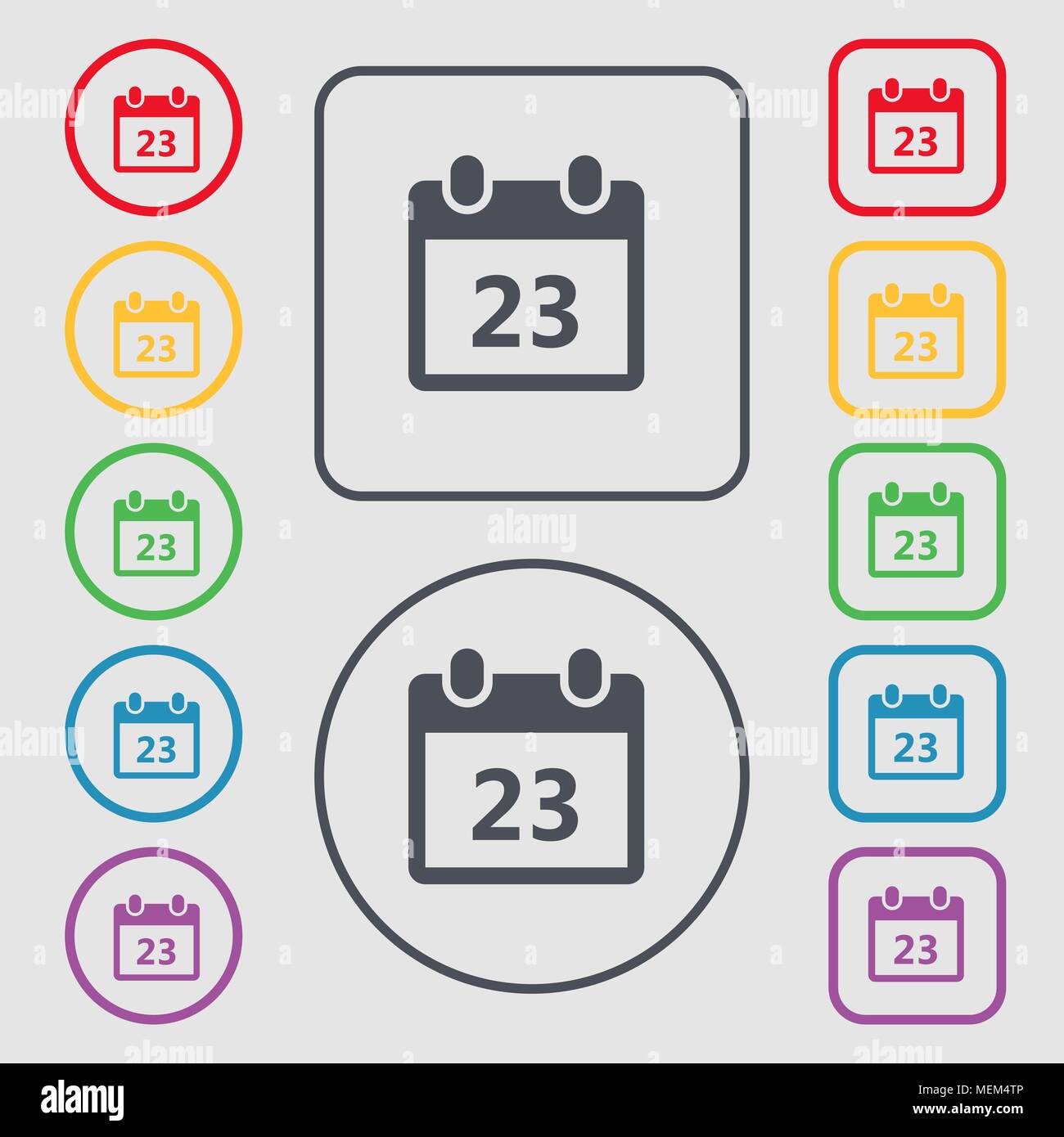 L'icône de la page Calendrier. signe symbole sur le boutons ronds et ...