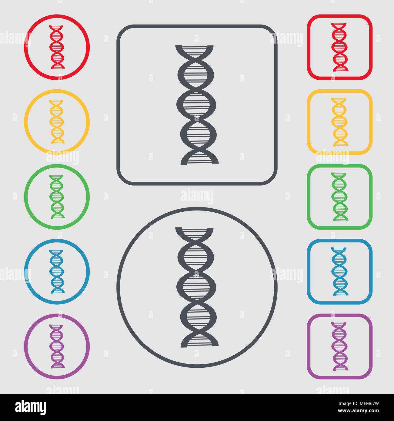 L'icône de l'ADN signe. symbole sur le boutons ronds et carrés avec le ...