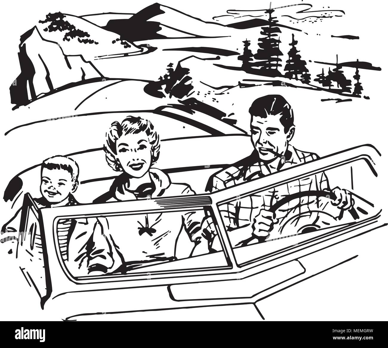 Voyage en famille - Retro Clipart Illustration Image Vectorielle Stock ...