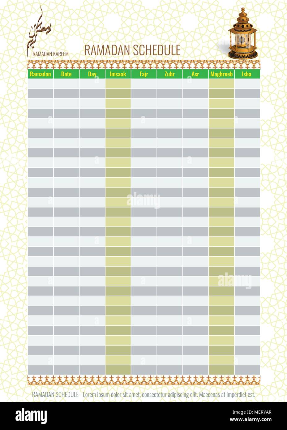 Calendrier Le calendrier du Ramadan - Le jeûne et la prière Guide temps ...