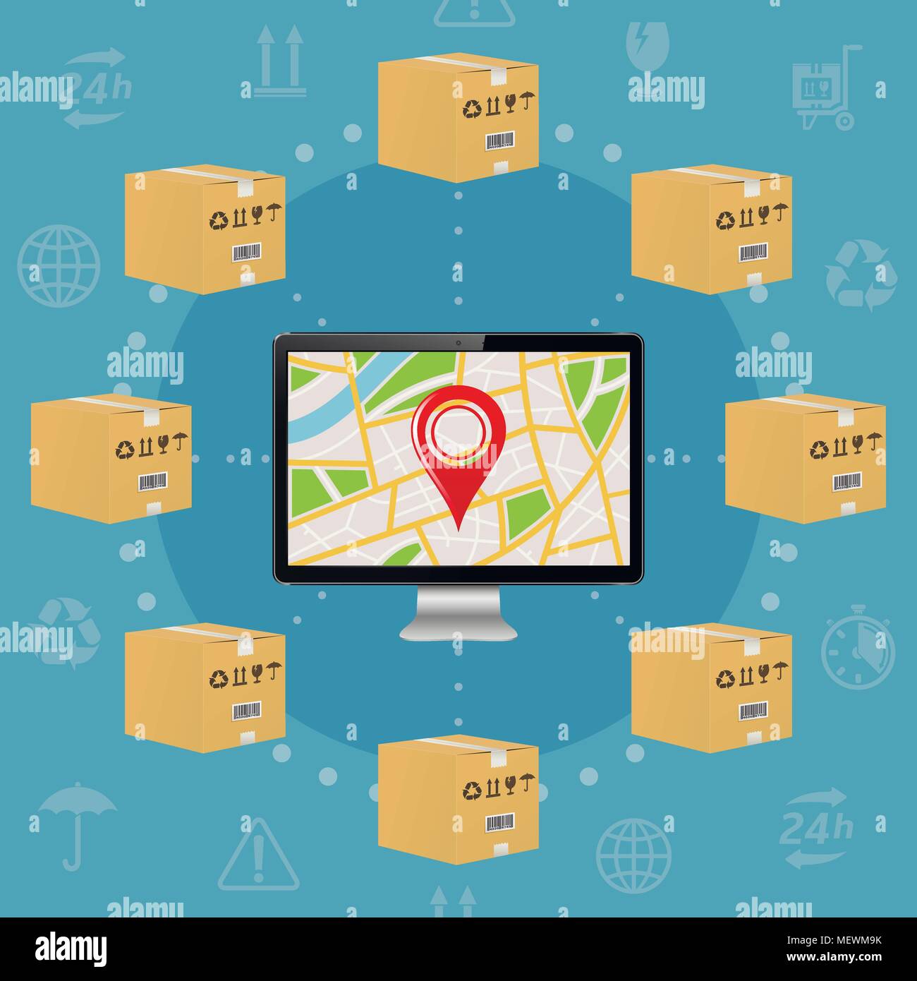 L'ordre de suivi de colis d'expédition design. L'écran de l'ordinateur ...