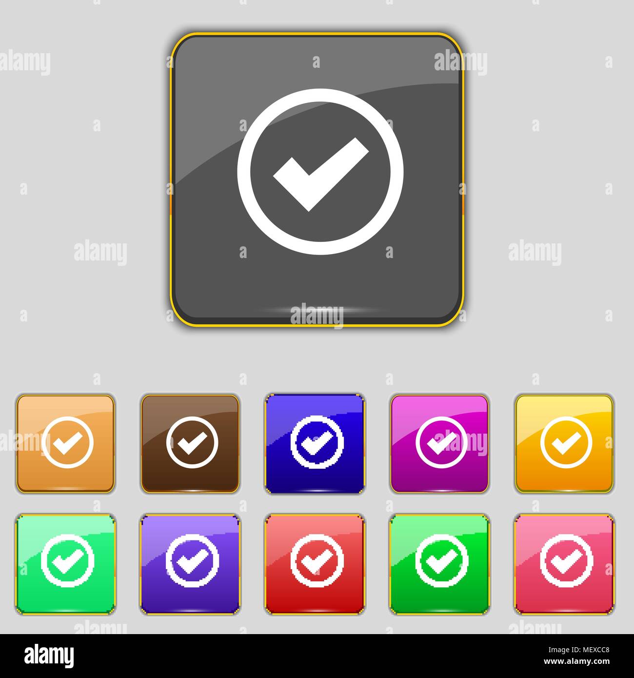 Icône de signe coche . Confirmer symbole approuvé. Définir des boutons colorés. Vector ...