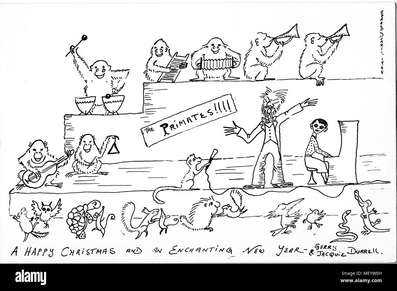 Gerald Durrell's & Jacquie Durrell's comic cartoon carte de Noël ...