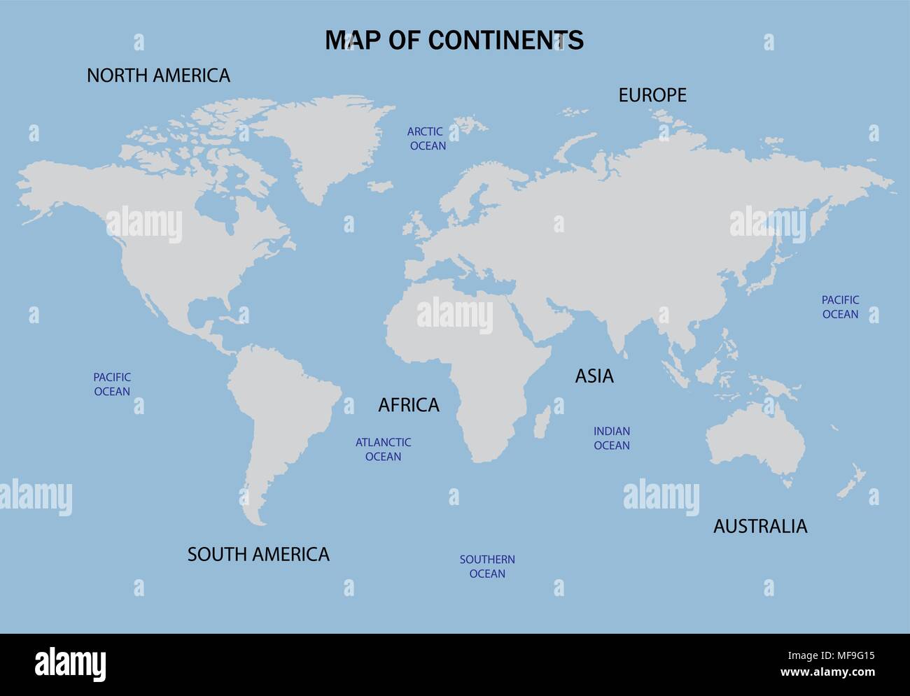Carte du monde sur les continents et les océans Image Vectorielle Stock ...