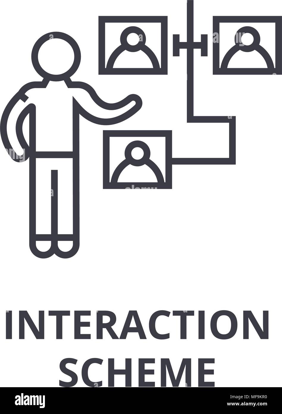 Schéma de l'interaction entre l'icône de la ligne mince, signe, symbole ...