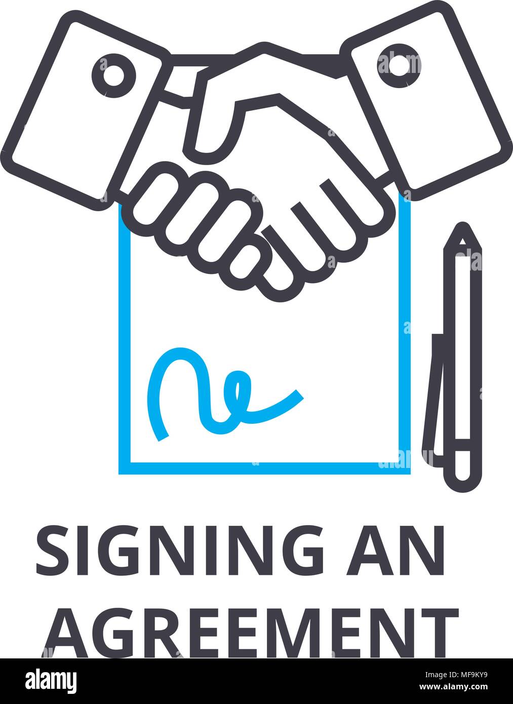 La signature d'un accord sur l'icône de la ligne mince, signe, symbole ...