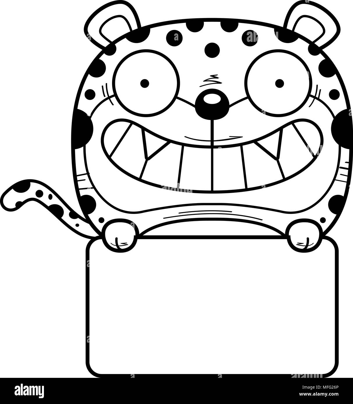 Une illustration d'un dessin animé leopard cub avec un panneau blanc ...