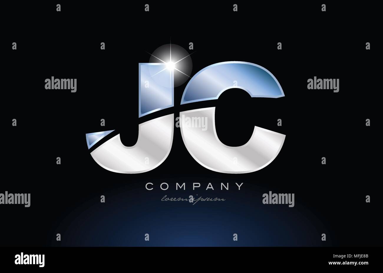 Lettre de l'alphabet jc j c logo design avec couleur bleu métal adapté ...