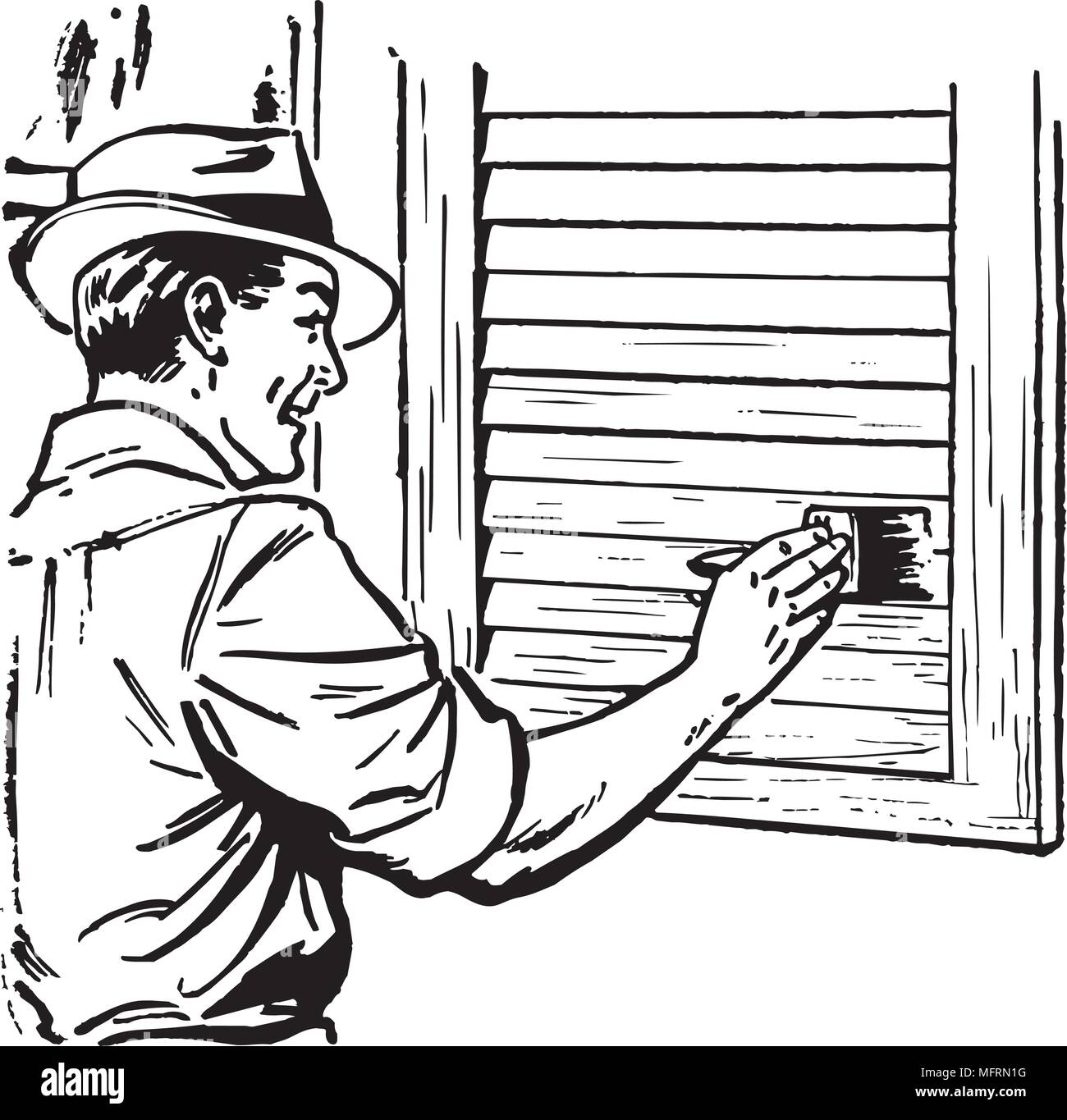 Man Painting Volets - Retro Clipart Illustration Image Vectorielle ...