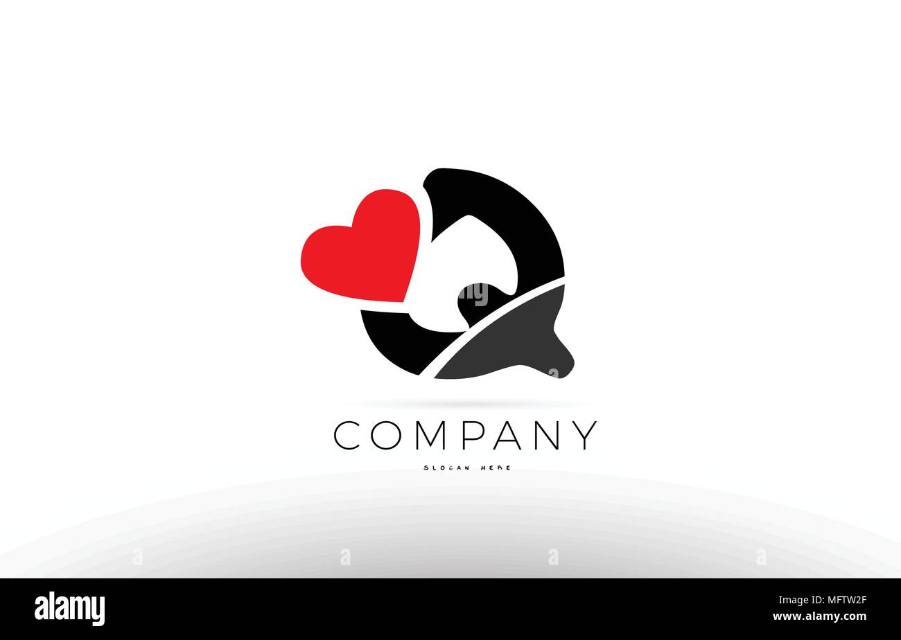 Alphabet lettre Q Entreprise logo design avec amour rouge le symbole de ...