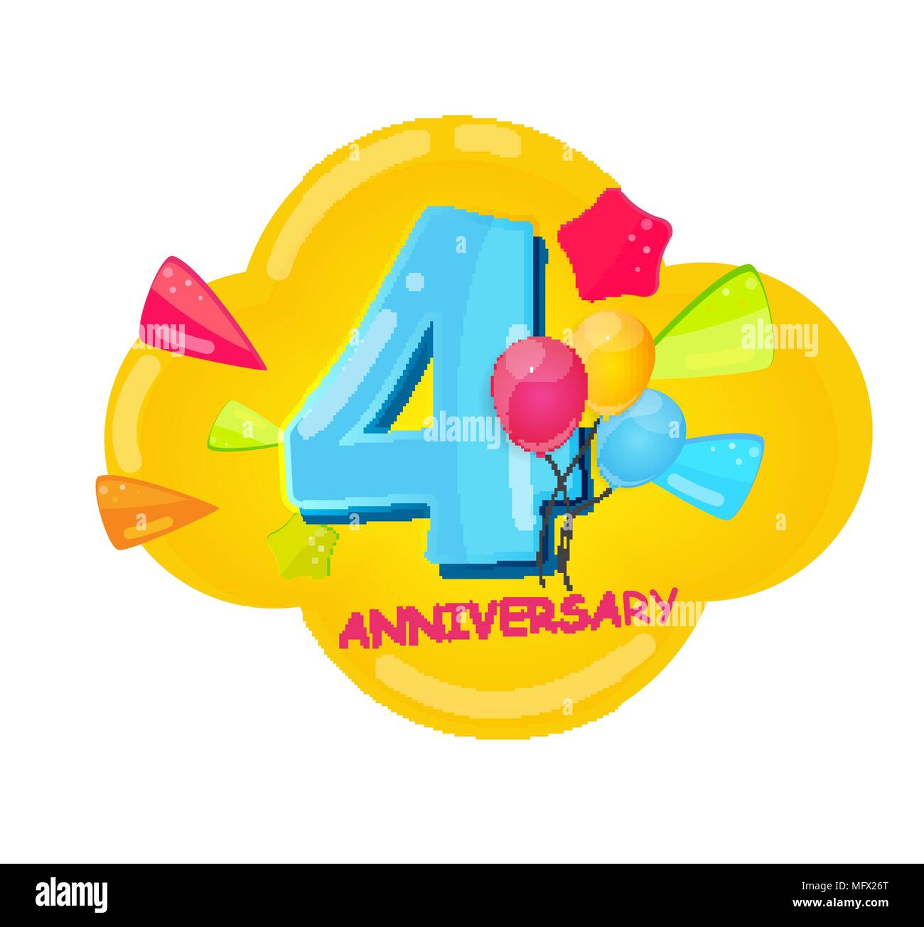 Cute Cartoon Modèle 4 ans anniversaire Vector Illustration Image ...