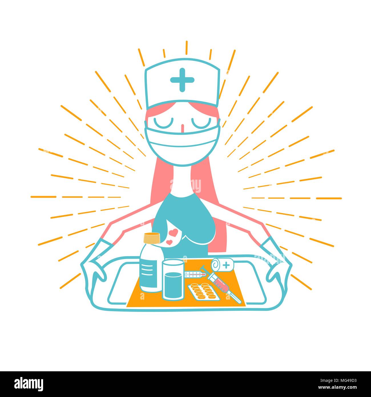 Icône de l'infirmière, les soins médicaux, vecteur symbole de l'hôpital ...