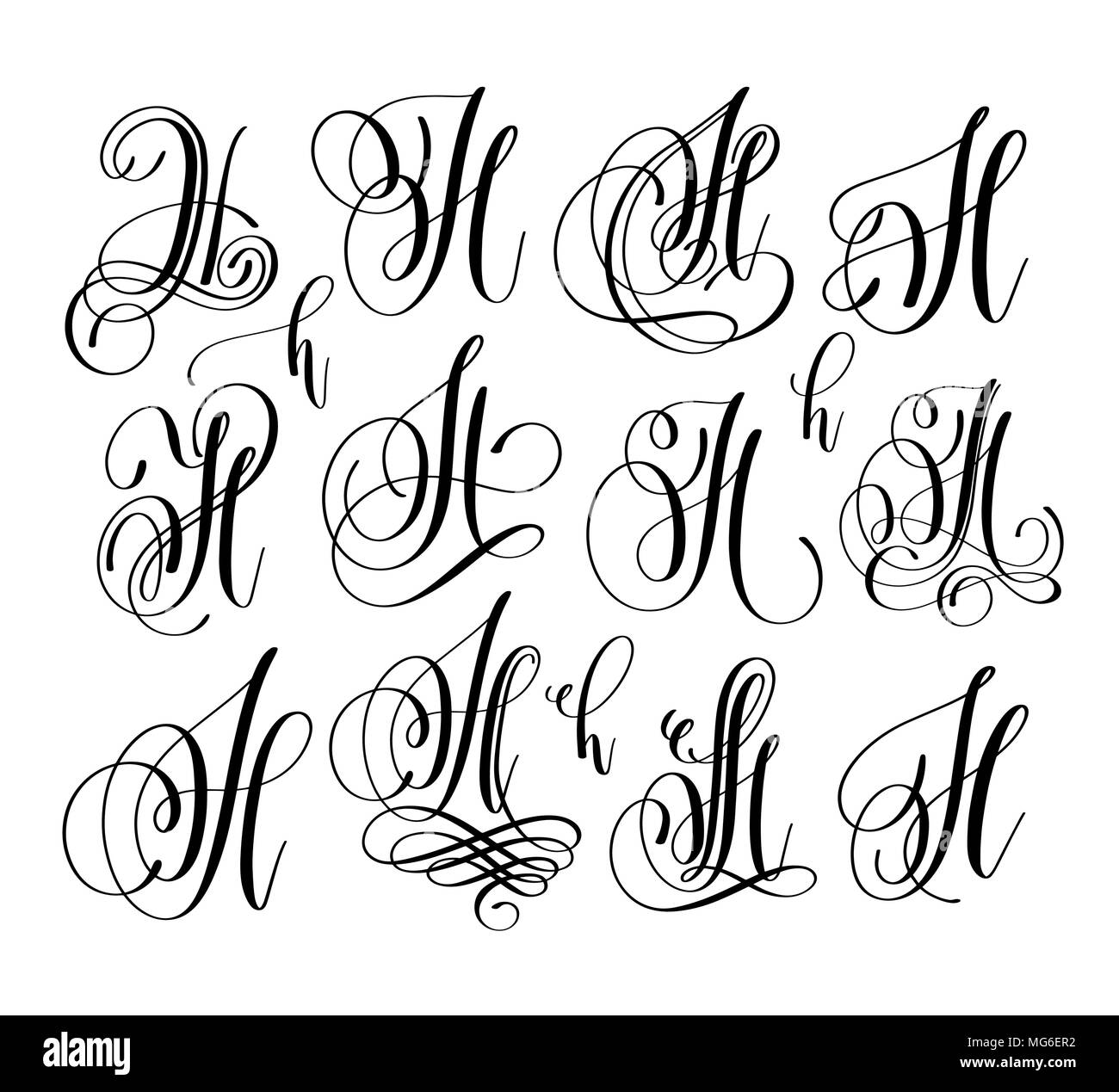 Lettrage calligraphie script h Banque d'images vectorielles - Alamy