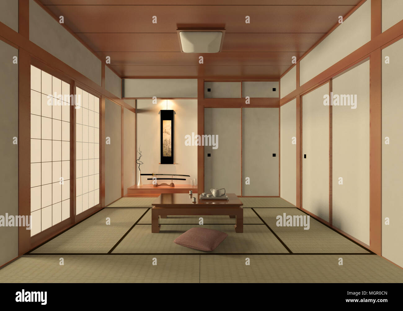 Salon japonais traditionnels et dans l'intérieur minimaliste avec ...