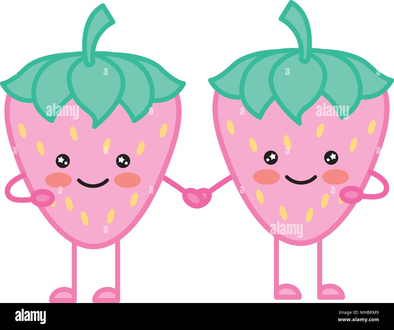 Kawaii fraises holding hands cartoon vector illustration Image ...