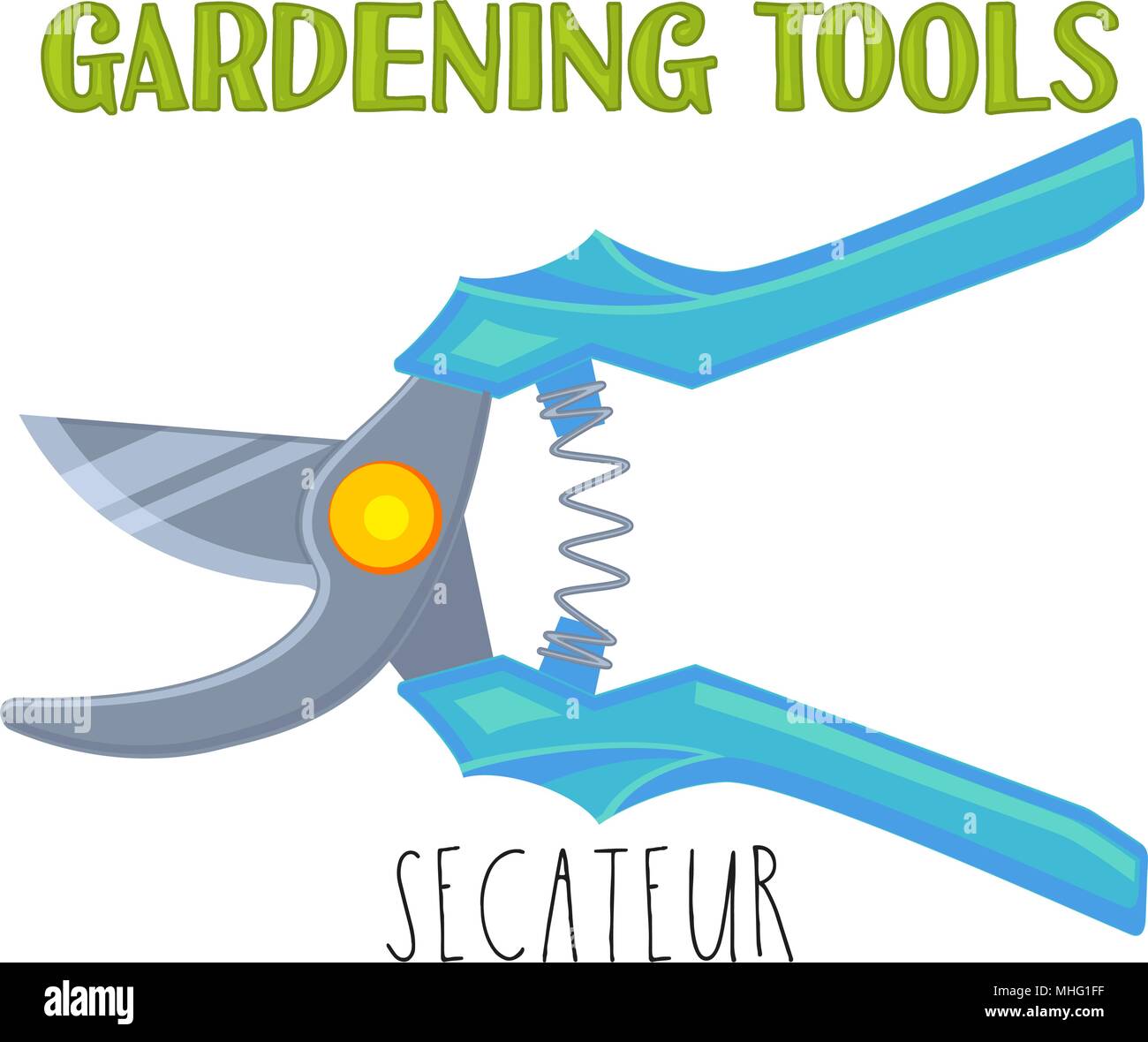 Bright colorful cartoon secateur. Outil de jardin carte cadeau d ...