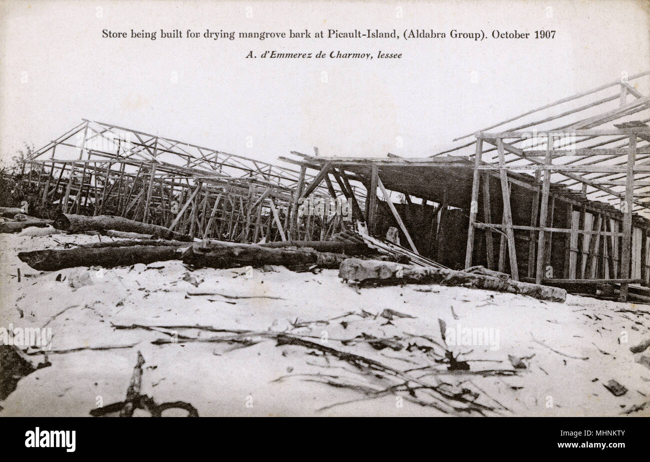 Magasin d'écorce de mangrove construit - Picault Island, Aldabra Group ...