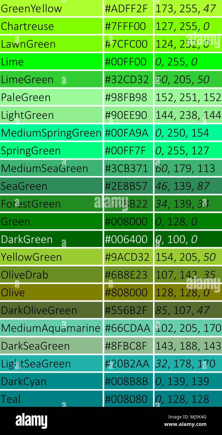Nuances de vert Banque d'images vectorielles - Alamy
