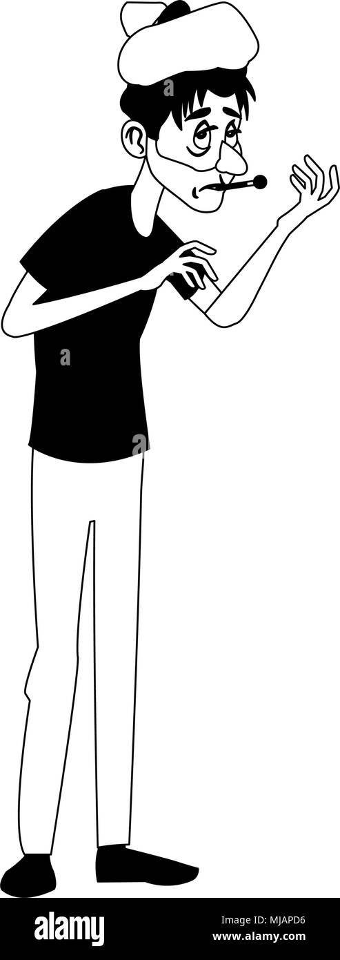 Homme malade dessin animé sur les couleurs noir et blanc Image ...