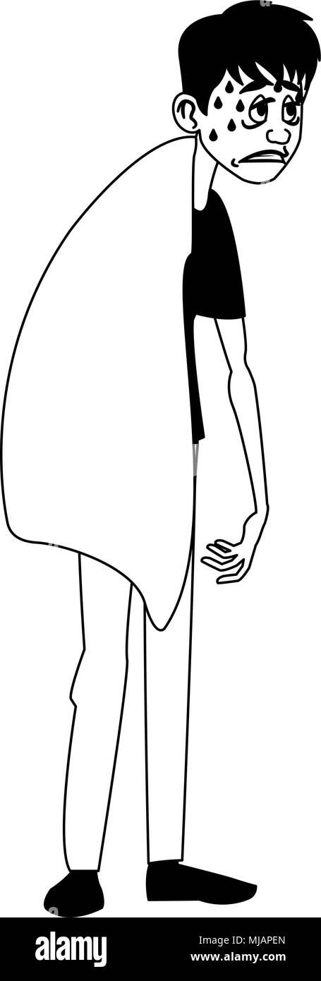 Homme malade dessin animé sur les couleurs noir et blanc Image ...
